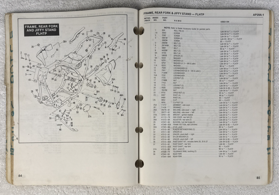 LATE 1984 TO 1986 HARLEY DAVIDSON PARTS CATALOG POLICE MODELS 99454-86 ...