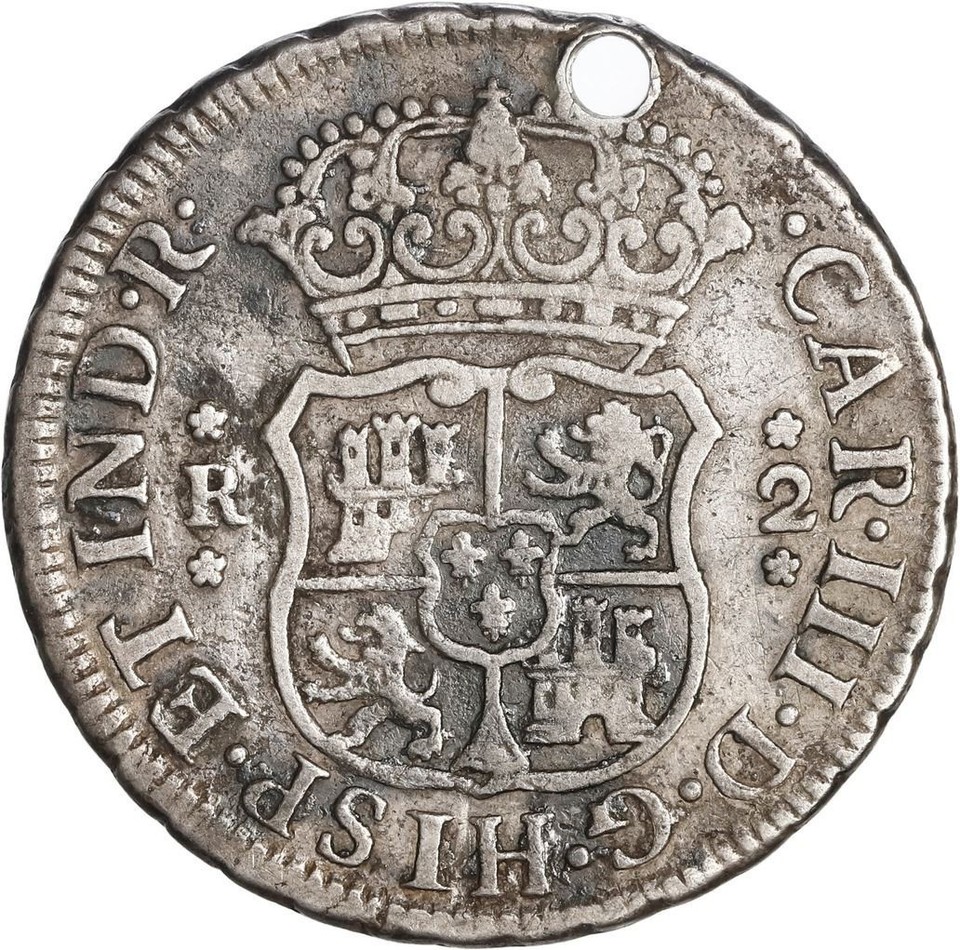 1768 Peru Silver 2 Reales Spanish Colonial Antique 1700's Columnario ...