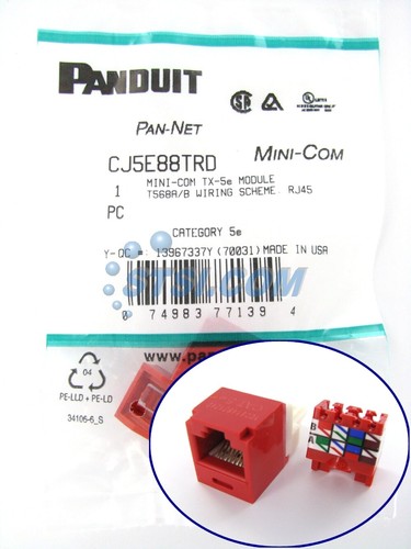 Panduit CJ5E88TRD Mini-Com Cat5e TX-5e Modular Jack, Red ~STSI | eBay