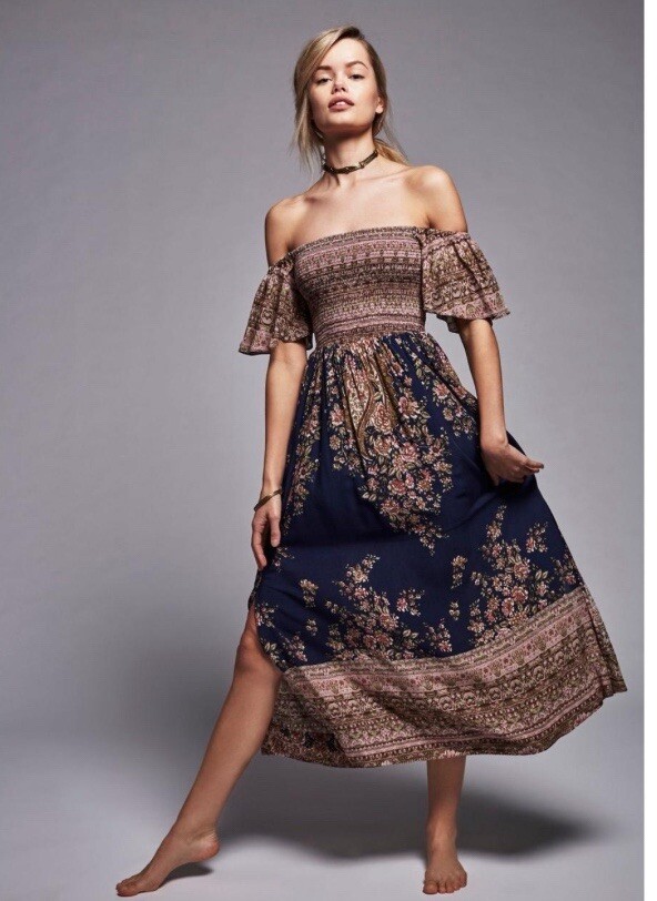 Free People Maxi Dress Louise Border Print Sz XS Women's Multicolor | eBay