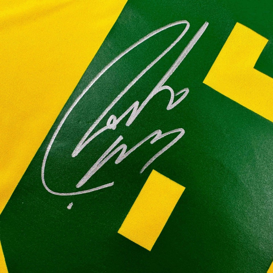 Autographed/Signed Roberto Carlos Brazil Yellow Retro Soccer Jersey ...