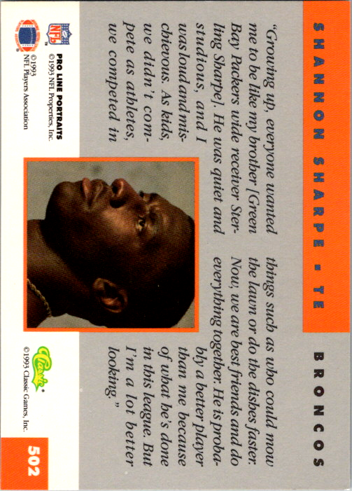 Shannon Sharpe 1993 Pro Line Portraits #502 Denver Broncos | eBay