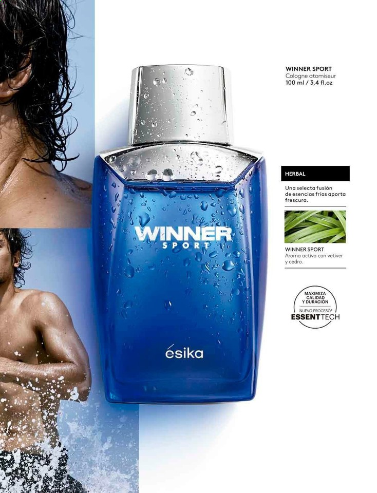 Men Cologne WINNER SPORT by Esika Herbal Aromatic Sage & Cedar 3.4 fl ...