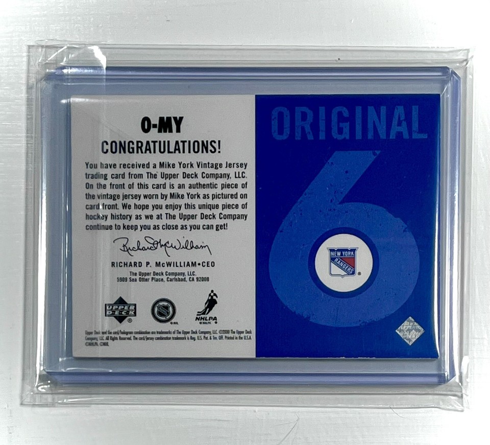 Mike York 2000 Upper Deck Vintage Original 6 NY Rangers Legends Game ...