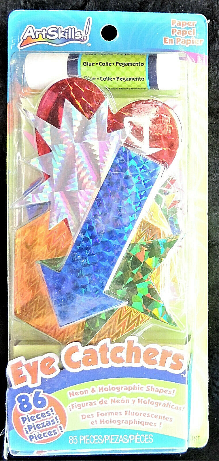 85pc Neon & Holographic Shapes Eye Catchers Paper Decorations w/ Glue ...