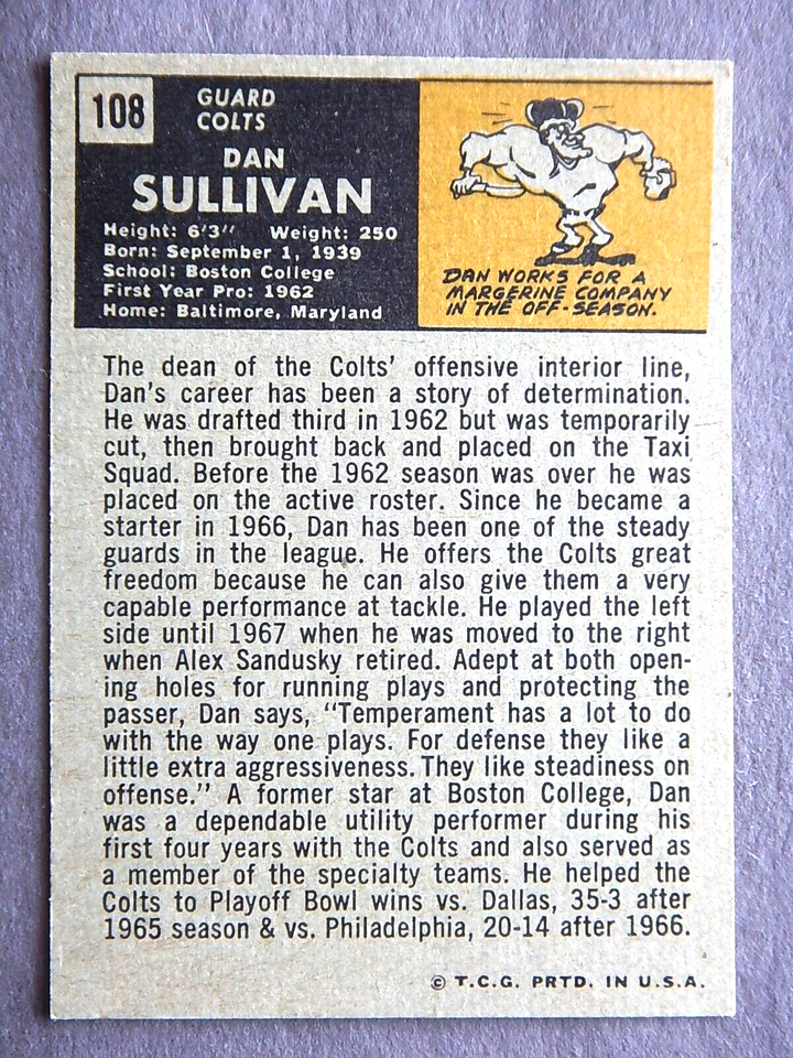 Dan Sullivan #108 Topps 1971 Football Card (Baltimore Colts) *VG | eBay