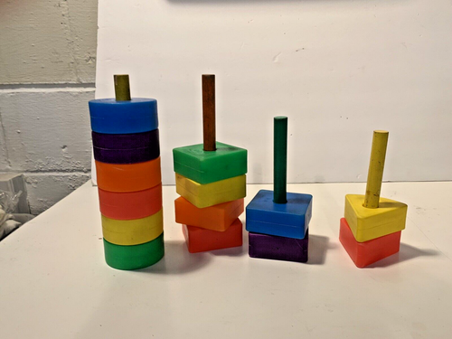 Vintage Fisher Price Creative Blocks Colorful 14 Plastic Shapes 4 ...