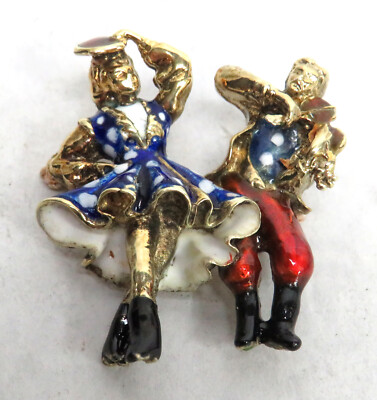VINTAGE 18K GOLD ENAMEL TIMBERLINE & FIDDLE SQUARE DANCING COUPLE ...