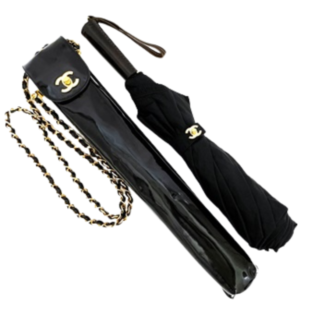 Chanel Folding Umbrella Coco Mark CC Logo Enamel Case Black Chanel Folding Umbrella Coco Mark CC Logo Enamel Case Black