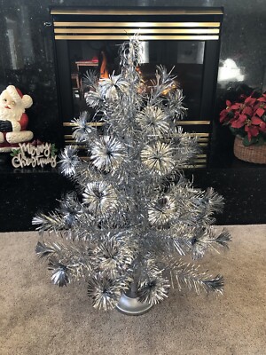 RETRO VINTAGE 3.5 / 4 FT SILVER POM POM ALUMINUM CHRISTMAS TREE | eBay
