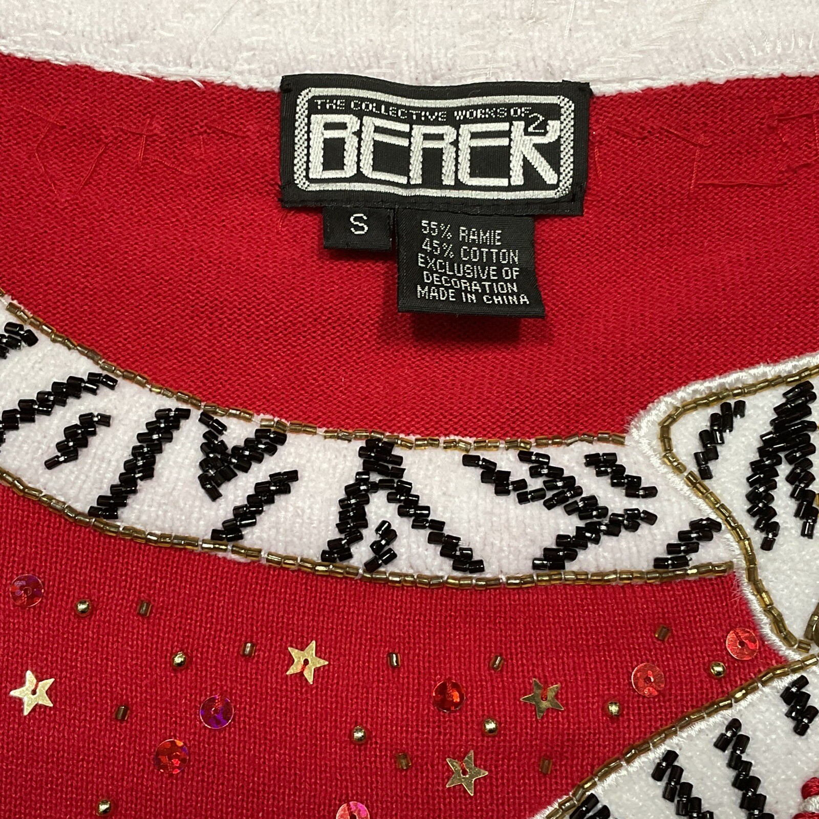 Berek Red Christmas Sweater Sequin Beads Stocking Bow Zebra Leopard ...