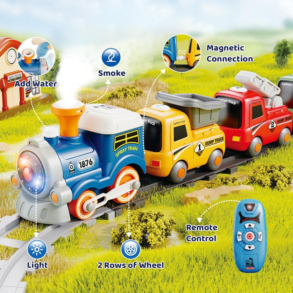 Remote Control Train Toy for Kids, Lighting & Music Train Set with ...