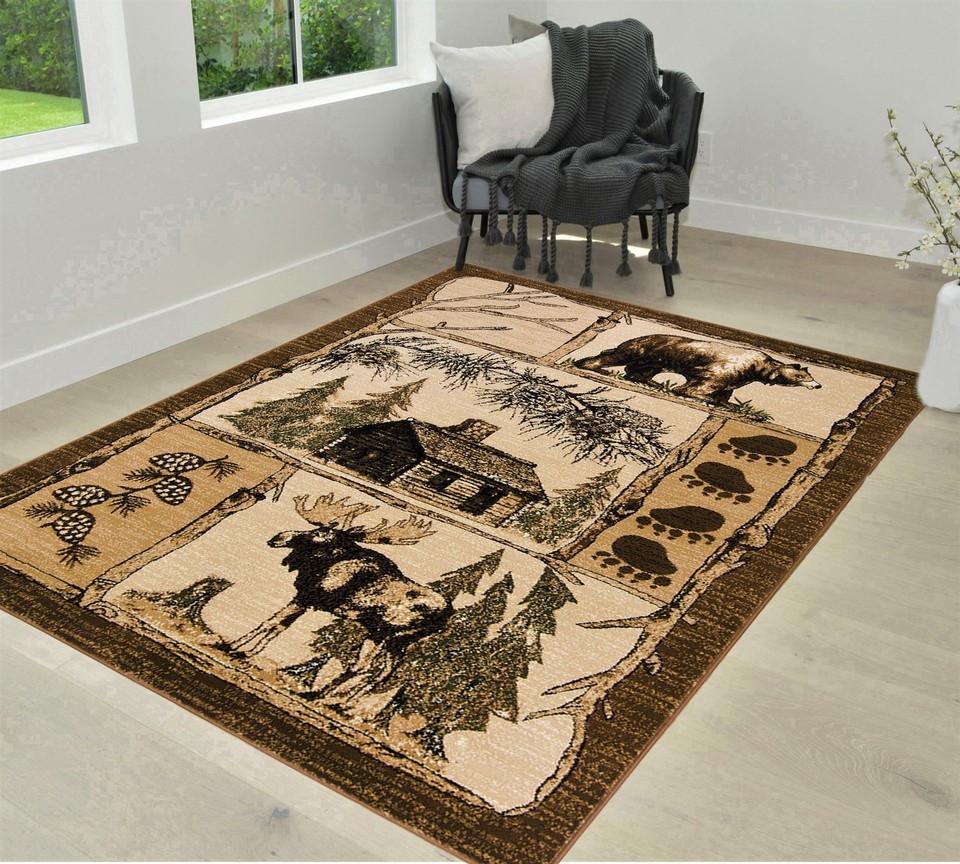 Lodge Cabin Area Rugs Cabin Novelty Rugs for Living Room Cabin Décor ...
