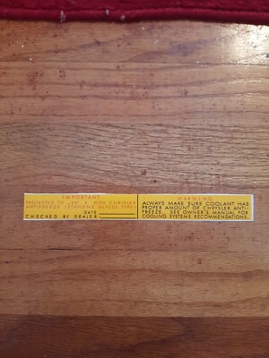 Mopar Dodge Plymouth Chrysler Radiator/Coolant Decal 1969,70,71 72 73 ...