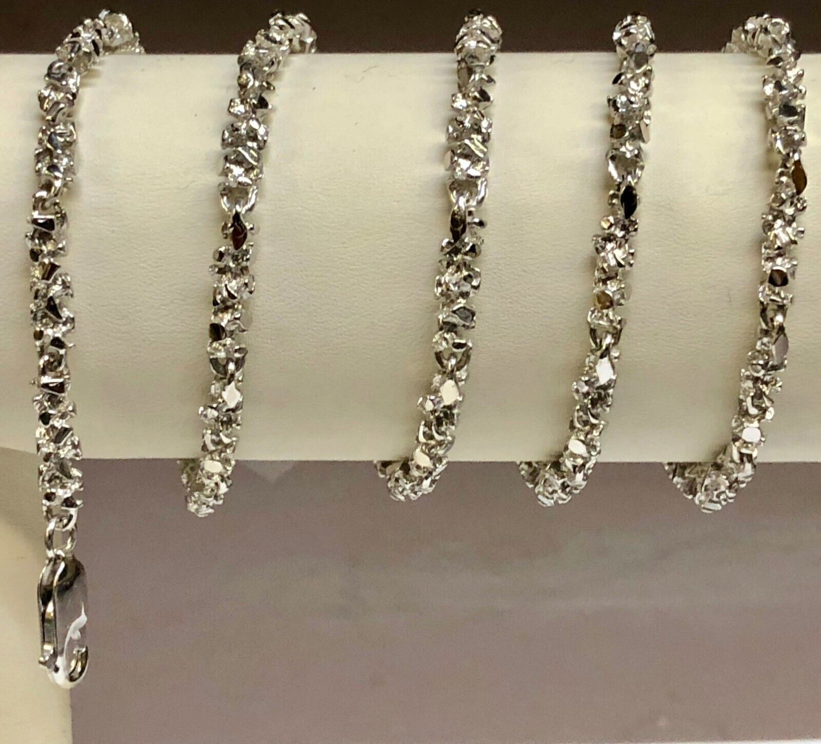 10kt Solid White Gold Handmade NUGGET Link Chain/Necklace 24" 28 grams ...