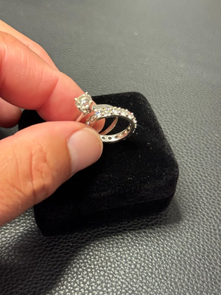 Firestar round 1 ct Diamond Engagement Ring Size 4.5 w/ Studded Wedding ...