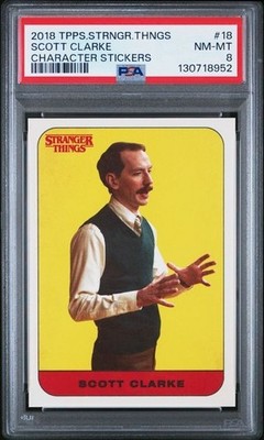 2018 TOPPS STRANGER THINGS CHARACTER STICKER #18 SCOTT CLARKE PSA 8 POP ...