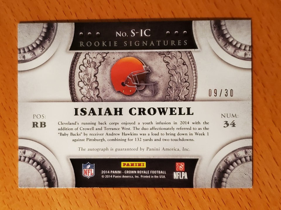 2014 Crown Royale Rookie Auto Jersey Number #SIC Isaiah Crowell #'d 9/ ...