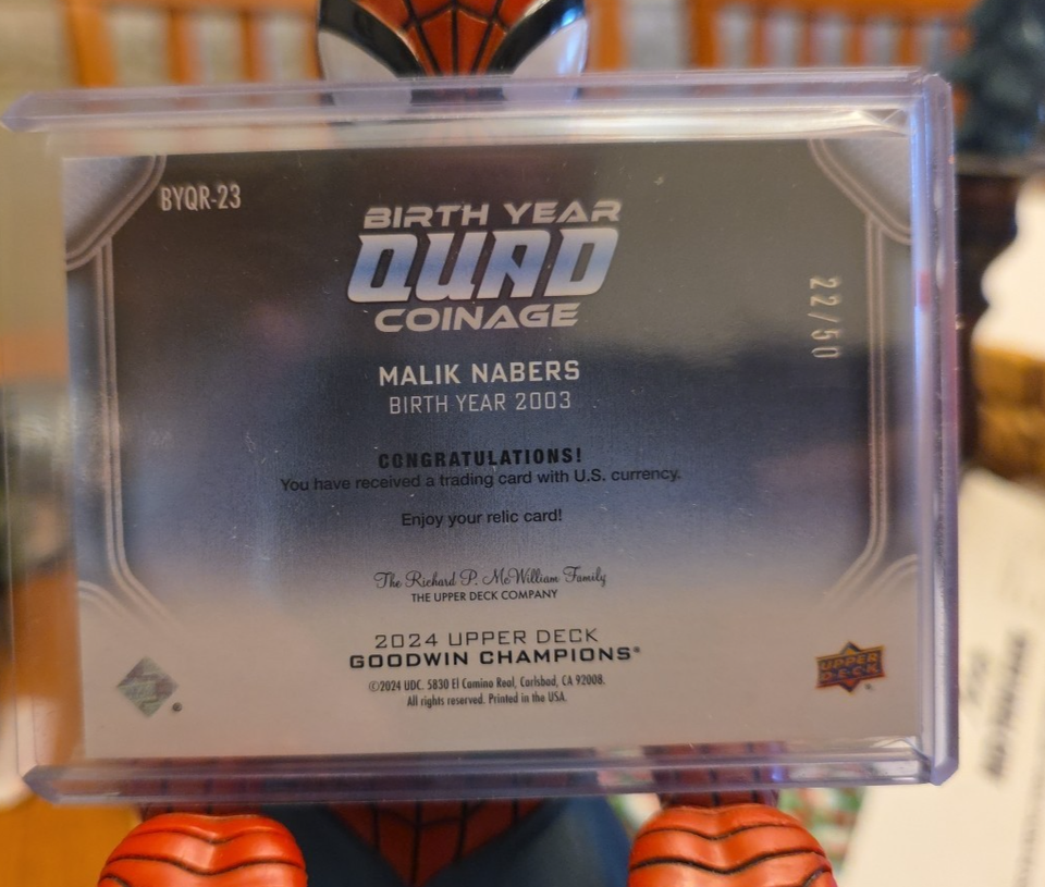 Malik Nabers RC 2024 UD Goodwin Champions Football Birth Year Coinage ...