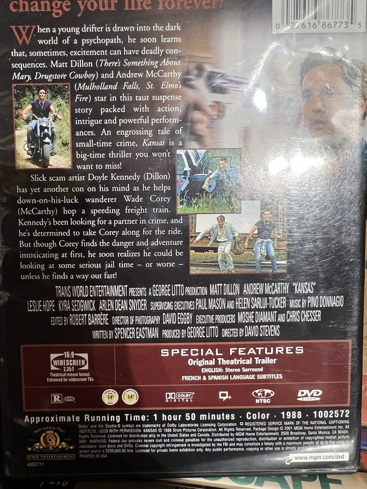 Kansas (DVD, 2001) Matt Dillon Free Shipping in Canada! | eBay
