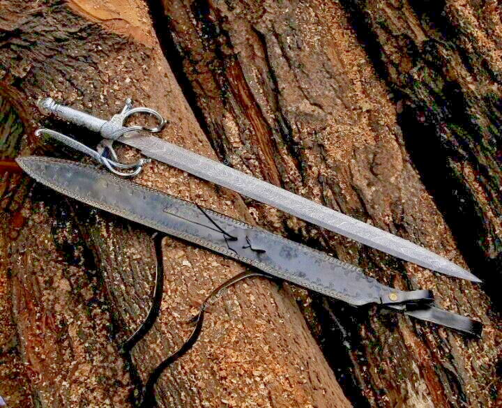 Zorro Rapier Sword Damascus Steel sword Handmade Medieval With LEATHER ...