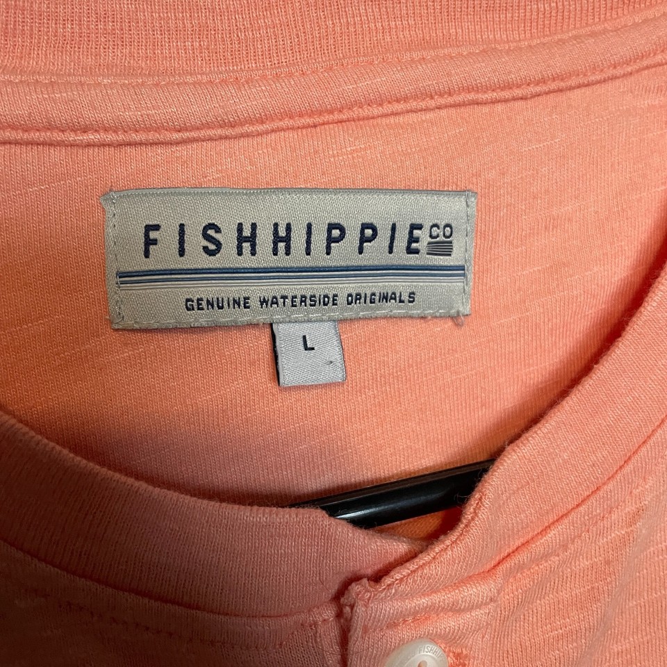 Fish Hippie Shirt Mens Large Orange Henley Short Sleeve Slub T-shirt ...