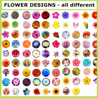 100 Precut FLORALS FLOWER DESIGNS BOTTLE CAP CHARM TRAY IMAGES 1 inch ...