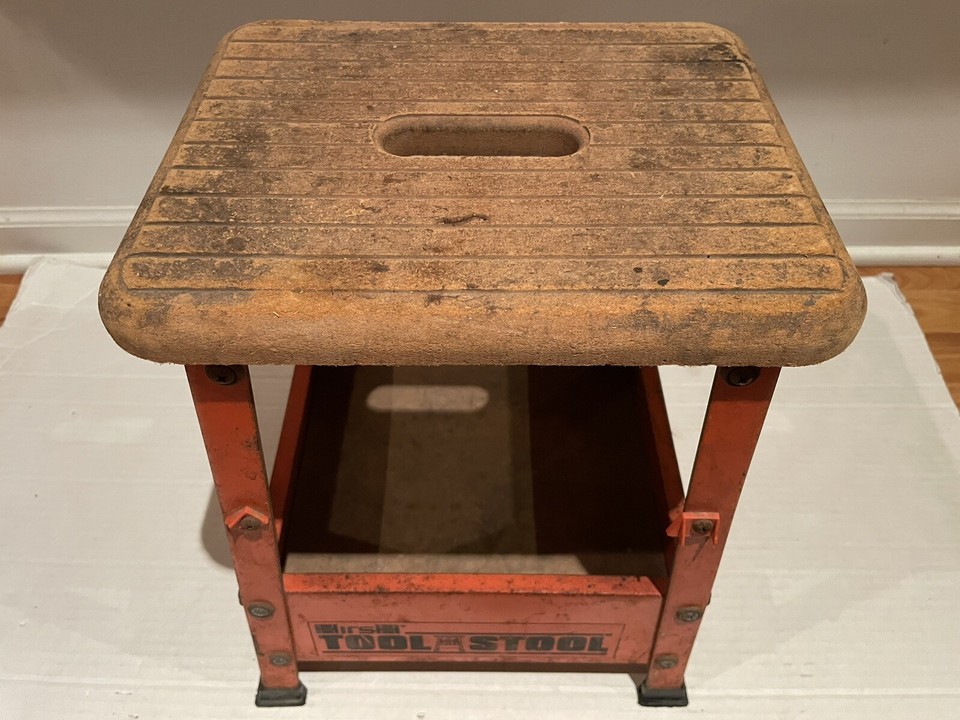 Vintage Hirsh Tool Stool Step Sit Carryall Made in USA Orange Metal | eBay