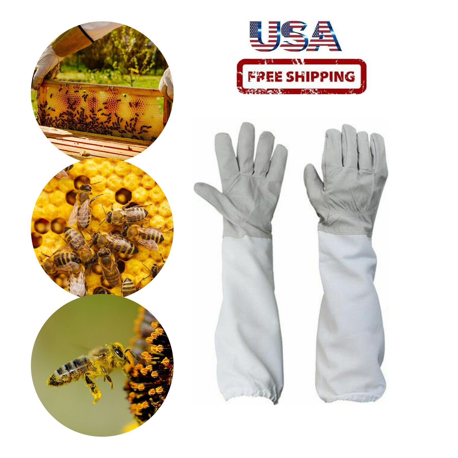 Beekeeping Gloves Goatskin Bee Keeping with Vented Beekeeper Long ...