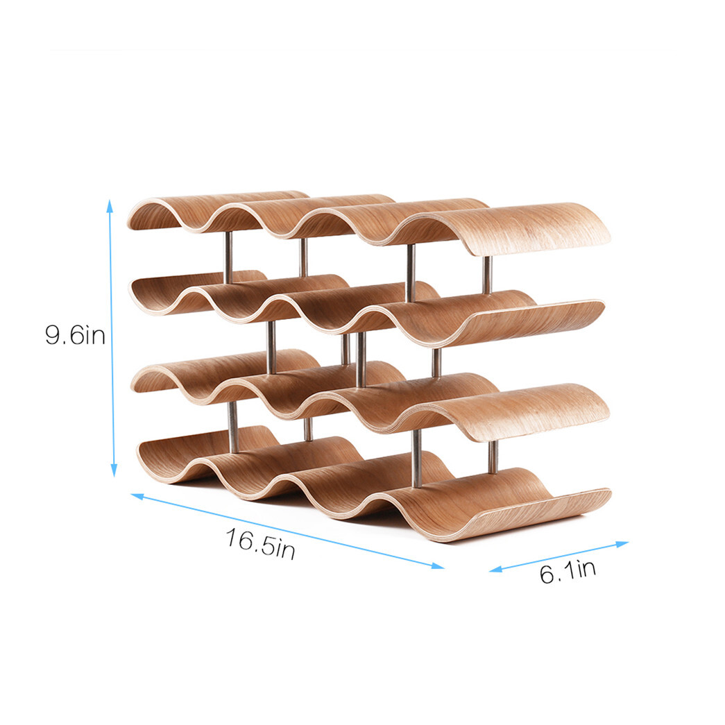 Natural Heavy Duty Wooden Wave Wine Rack Free Standing Table Top Wine ...
