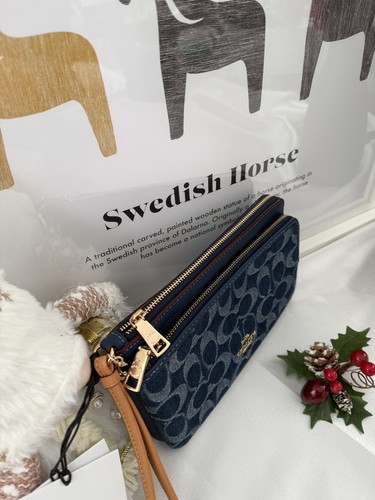 coach Double Zip Wallet In Signature Denim cz321 | eBay