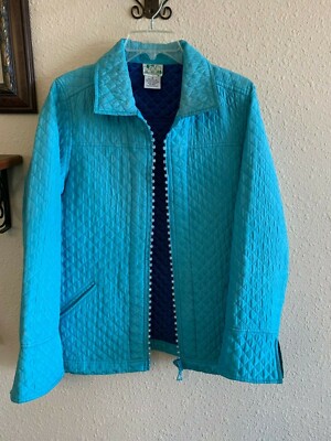 Quacker Factory Women's sz Small Blue Quilted Jacket w/ Sparkled Zipper ...