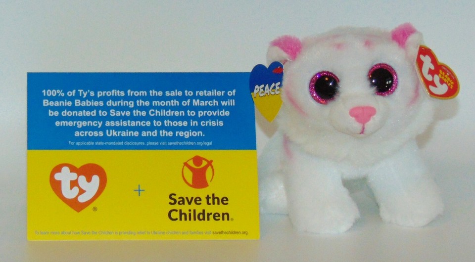 * Ukraine SAVE THE CHILDREN Ty Beanie Baby TABOR White Tiger 5" size ...
