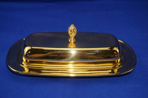Oneida Tudor Gold Quarter Pound Covered Butter Dish w Glass Liner, 8 ...