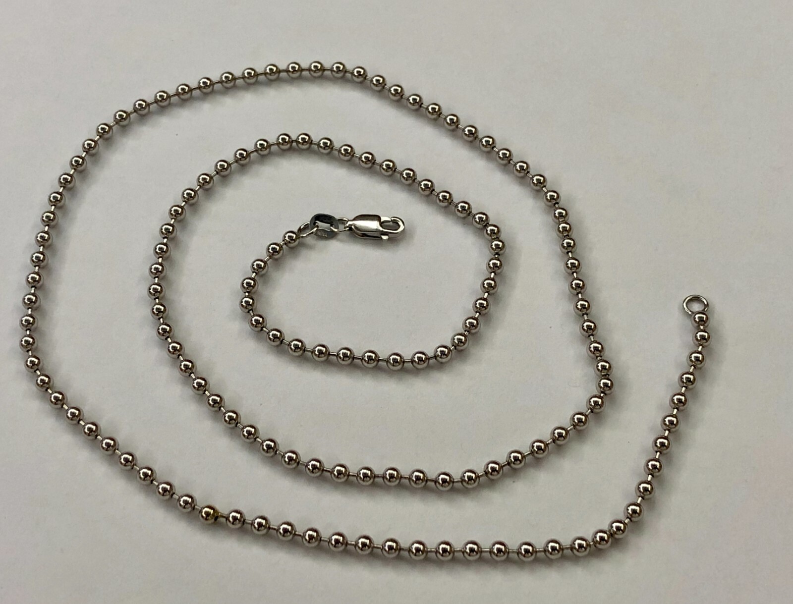 14k White Gold 20" BEAD BALL Dog Tag Link Pendant Chain Necklace 4 mm ...