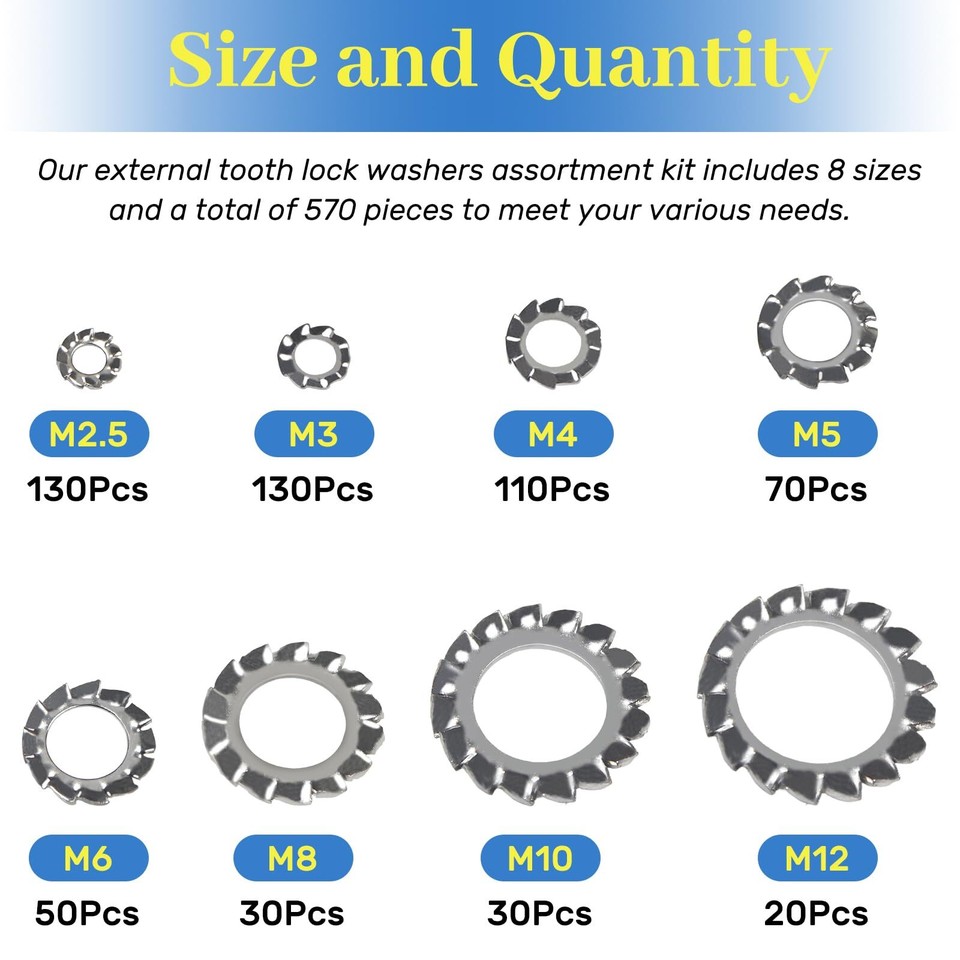 Stainless Steel External Multi-Tooth Star Lock Washers Assortment Set ...