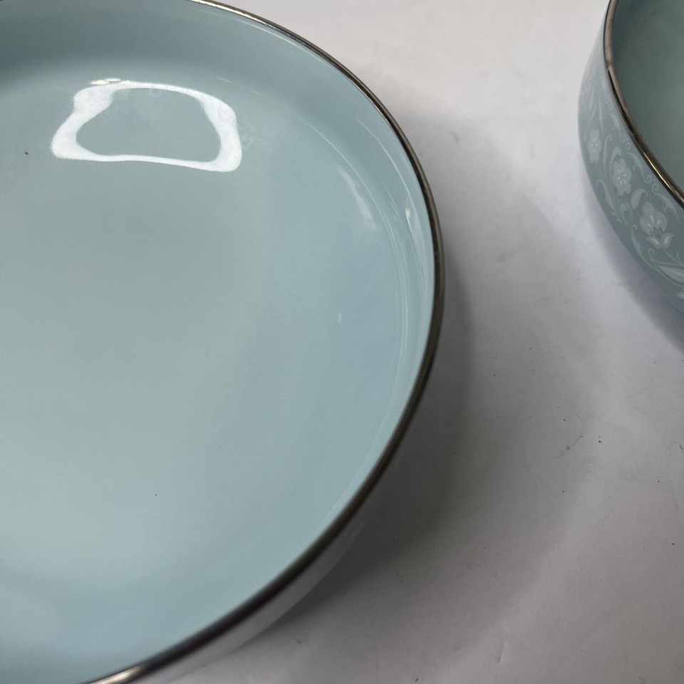 NORITAKE LOVE SONG 5” Fruit Bowls Pale Blue Platinum Rim 8002 W81 Set ...