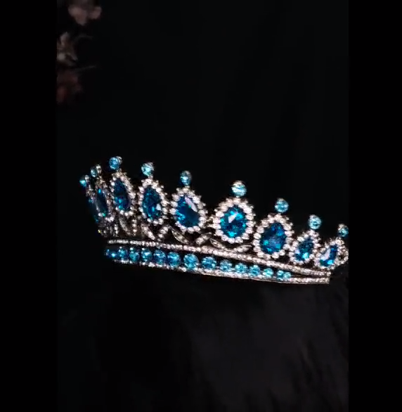 Vintage Silver Blue Crown Tiara real metal gift birthday diadem Aqua ...