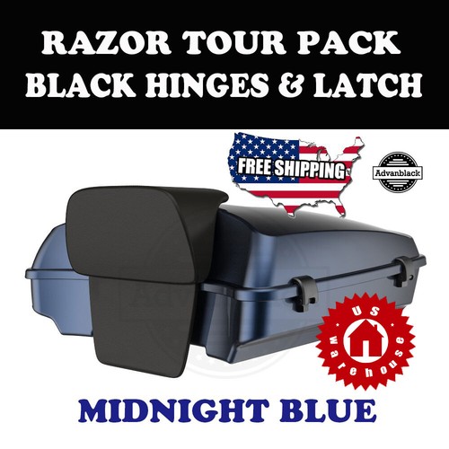 Advanblack Midnight Blue Razor Tour Pack black hinges fit 97+ Harley ...