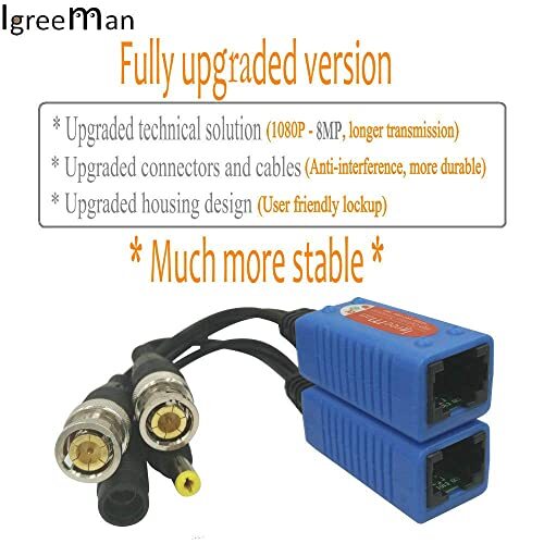 4 Pair Passive Video Balun BNC to RJ45 Adapter with Power 1080P-8MP ...