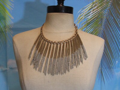 Gold Tone Chain Necklace with Dangling Gold & Silver Chains 18" | eBay