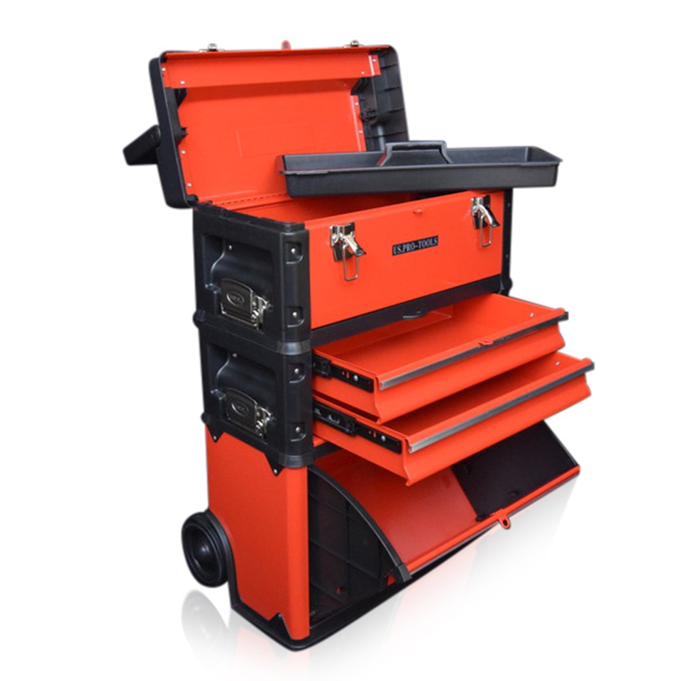 US PRO Tools 3 IN 1 Mobile Rolling Chest Trolley Cart cabinet Wheels ...