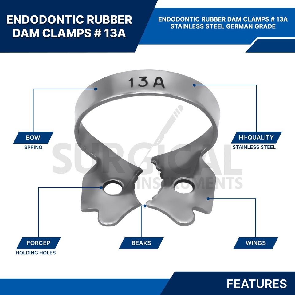 10 Pcs Endodontic Rubber Dam Clamps #13A Stainless Steel German Grade ...