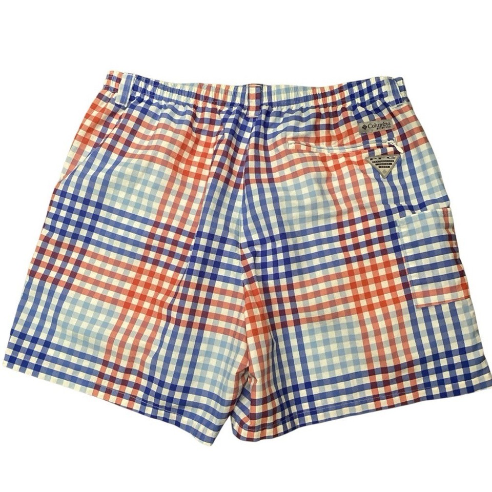 Columbia Men's PFG Backcast III Water Shorts Large Red Blue Check ...