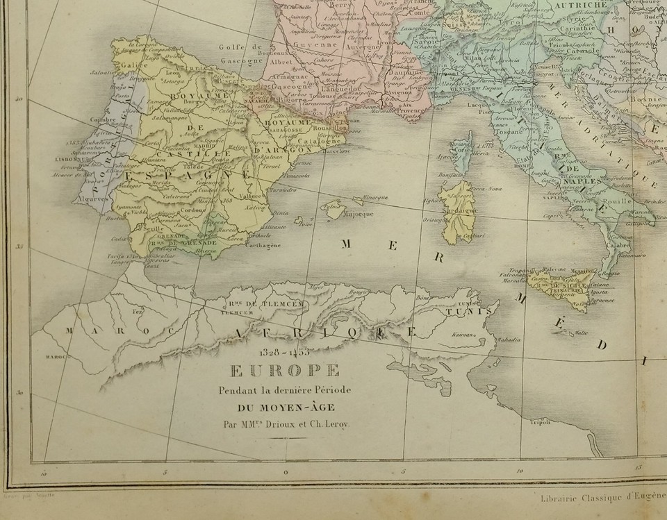 1875 HAND COLOURED HISTORICAL MAP EUROPE MIDDLES AGES 1328 - 1453 ...