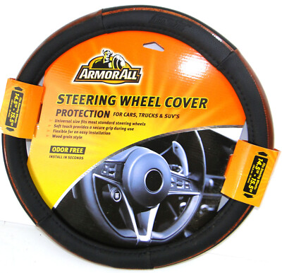 Armor All Premium Sport Steering Wheel Cover Padded BLACK & Faux Wood ...