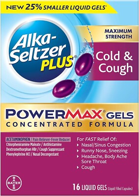 (2PK) Alka-Seltzer Cold & Cough PowerMax, 16 Liquid Gels 016500583424VL ...