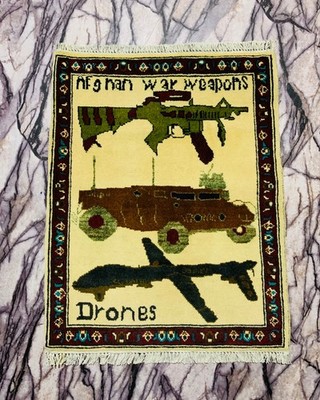 Nomadic Afghan War Weapons Drones Rug Wool Handmade Tribal Art Decor 2 ...