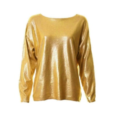 LAUREN RALPH LAUREN Womens METALLIC GOLD SWEATER Blouse Top Shirt SZ S ...