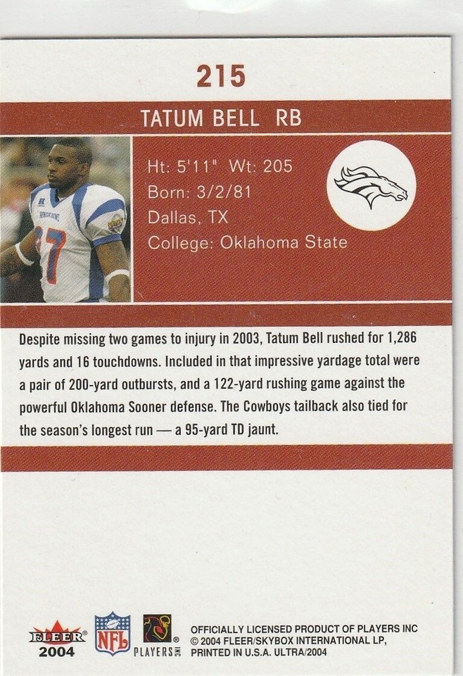 2004 Ultra #215 Tatum Bell RC Denver Broncos Oklahoma State Cowboys | eBay